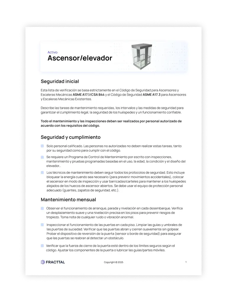 Checklist: Elevador/ascensor